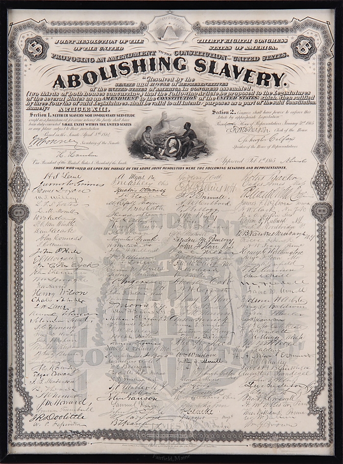 Broadside; Abolition, 13th Amendment Ending Slavery, 22 inch.