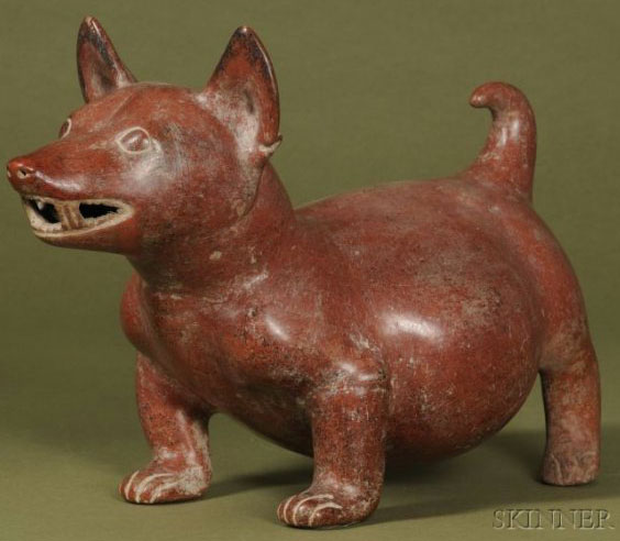 Pottery; Pre-Columbian, Colima, Dog Vessel, 15 inch.