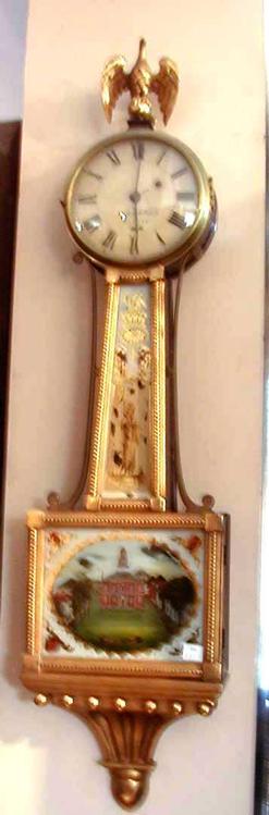 Banjo Clock; Willard (Aaron Jr), Federal, Gilt & Eglomise, 42 inch. Banjo Clock; Willard (Aaron Jr), Federal, Gilt & Eglomise, 42 inch.