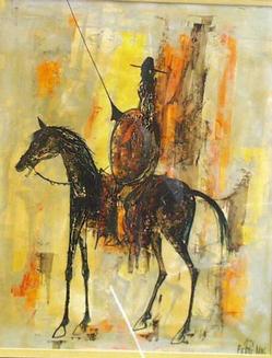 Pierre, Mas; Oil on Paper Painting, signed, Don Quixote, 20 inch.