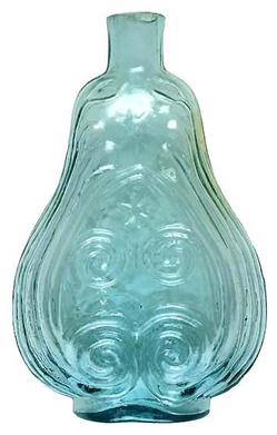 Flask; Scroll, Zanesville Swirl, Aqua, Quart.