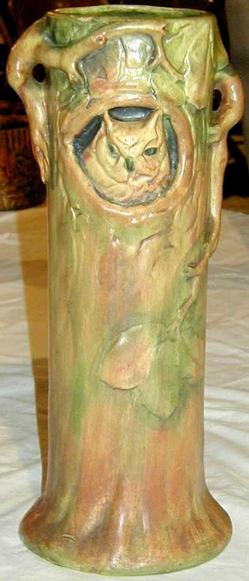 Weller Pottery; Woodcraft, Vase, Owl in Tree, 14 inch.