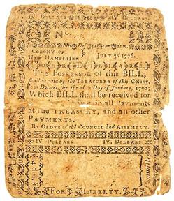 Colonial Note; New Hampshire, 1776, 4 Dollar.