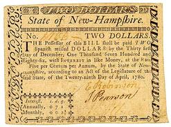 Colonial Note; New Hampshire, 1780, 2 Dollar.