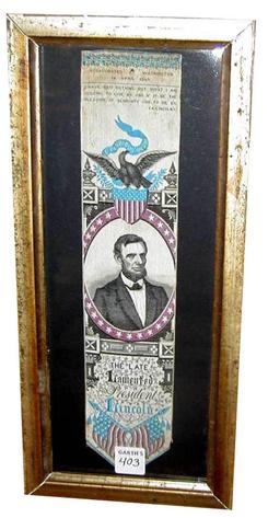 Stevengraph; Lincoln, Memorial Ribbon, The Late Lamented President ...