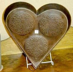 Kitchen; Cheese Strainer, Tin, Heart Shape, Pierced Pinwheels, 15 inch.