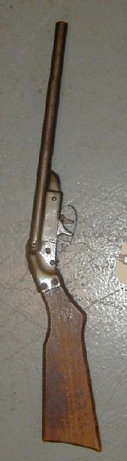 Toy Gun; Daisy, Cork Shooter, Double Barrel, Wood Stock, 21 inch.