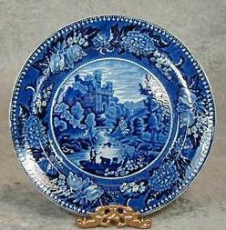 Transferware-Dark Blue; Adams, Plate, Bamborough Castle, Blue, 10 inch.