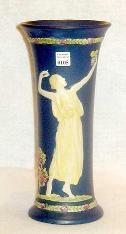 Weller Pottery; Blue Ware, Vase, Cylindrical, Grecian Women, 10 inch.