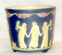 Weller Pottery; Blue Ware, Jardiniere, Dancing Grecian Maidens, 7 inch.