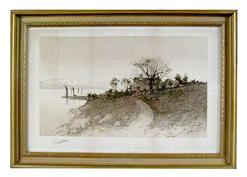 Rost, Ernest C; Etching, signed 1890, River Landscape.