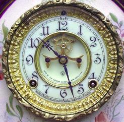 Mantel Clock; Ansonia, Royal Bonn, 'La Verdon', Royal Blue Floral, 14 inch.