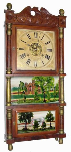 Wall Clock; Birge, Mallory & Co, Triple Decker, circa 1840, 40 inch.