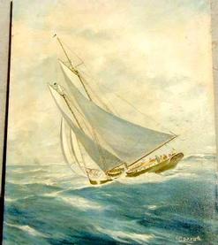 Foulke, Capt Bayard Fish; Oil on Canvas Painting, signed, Sailboat Race.
