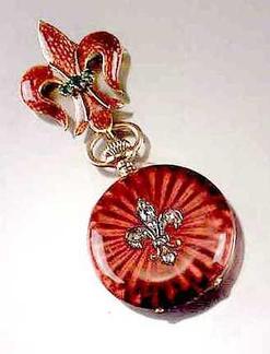 Lapel Watch; Gem-Set & Red Enamel, Gold.