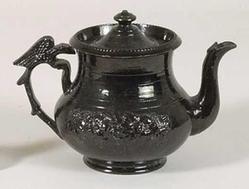 Pottery; Jackfield, Teapot, Black Glaze, Relief Foliate Design.