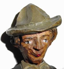 Automaton; Griesbaum, Whistling Man, Carved, Windup, 13 inch.