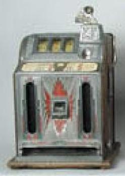 Slot Machine; Mills, Bursting Jackpot, Twin Column Mint Vendor, 5 Cents.