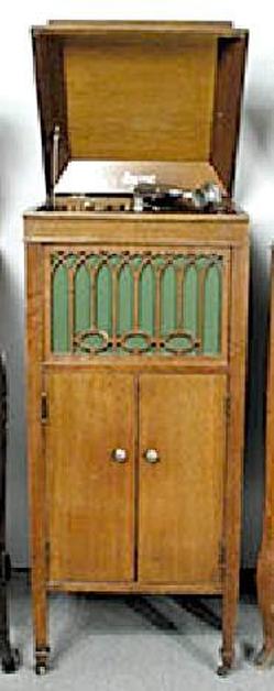 Phonograph; Brunswick, Oak, Upright Cabinet.