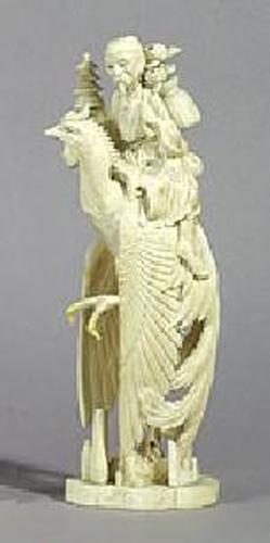 Carving; Japanese, Meiji, Ivory, Sage on Phoenix Group, 10 inch.