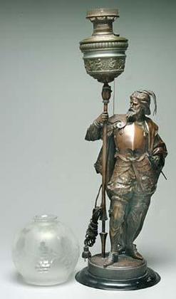 Banquet Lamp; Spelter, Full Figure Cavalier, 43 inch.