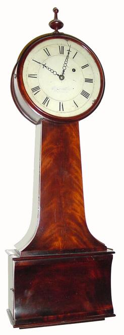 Banjo Clock; Dunning (JL) or Curtis Dunning, Mahogany, 30 inch.