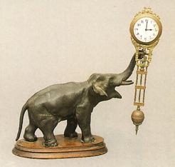 Swing Arm Clock; Ansonia, Bronze, Elephant with Pendulum.