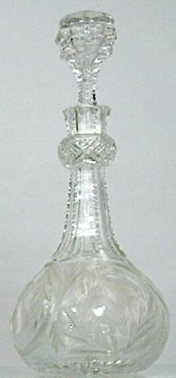 Decanter; Cut Glass, Thistle Pattern, Starburst Cut on Bottom, 15 inch.