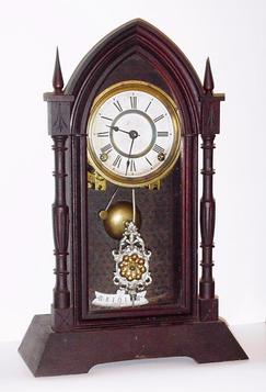 Shelf Clock; Ansonia, 8-Day, Epsom, Walnut, 18 inch.