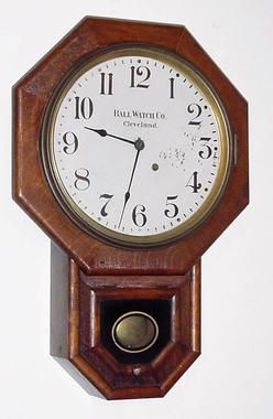Wall Clock; Ball Watch Co, Drop, Railroad, Oak, 24 inch.