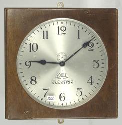 Wall Clock; Poole Electric, Battery, Mahogany, 13 inch.