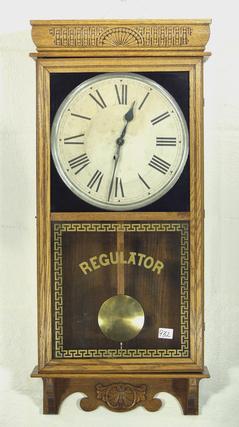 Regulator Clock; Ingraham, 8-Day, Western Union, Wall, Oak, 37 inch.