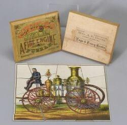 Puzzle; Milton Bradley, Steamer A Fire Engine, Wood Box, 7 inch.