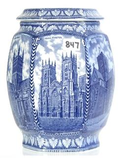 Transferware-Blue; Ringtons Ltd., Tea Merchants, Tea Caddy, 8 inch.