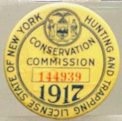 Hunting; License, New York, Hunting & Trapping Button, 1917.