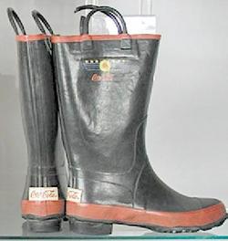 Coca-Cola; Boots, Rubber Pull-On, Black/Red, Heel Logo.