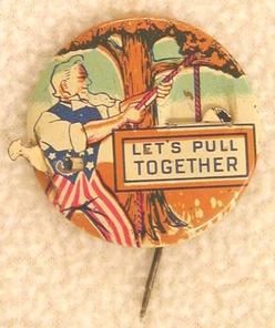 Uncle Sam; Pin, Lets Pull Together, Mechanical.