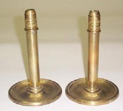 Candlestick (2); American, Brass, Archer & Warner, Spring-Loaded, 8 inch.