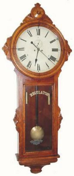 Regulator Clock; Ansonia, General, 8-Day, Wall, 68 inch.