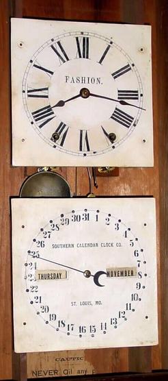 Calendar Clock; Southern Calendar Clock Co, No 1, Fashion, Double Dial ...