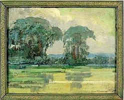 Flemming, Jean Robinson; Oil on Fiberboard Painting, signed, Trees at ...