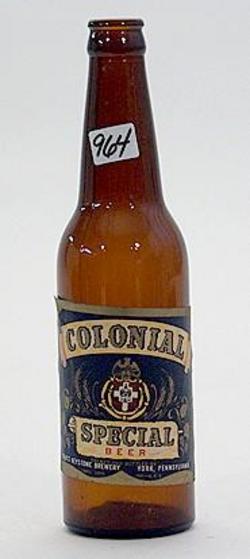 Beer Bottle; Colonial Special, Helb's Keystone Brewery, York Pa, 1941 ...