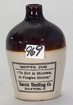 Stoneware; Detrick Distilling, Jug (Miniature), Brown & White, Motto ...