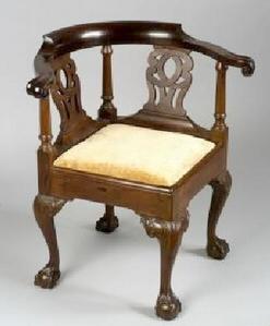 Furniture: Chair-Corner; Chippendale, Mahogany, Knuckled Scroll Arms ...