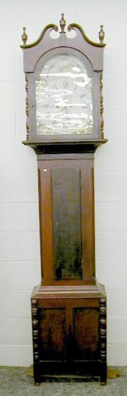 Tall Case Clock; Pennsylvania, Sheraton, Guthart (Johannes Jacob), Mahogany, Painted, Broken ...