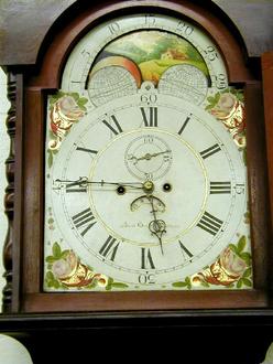 Tall Case Clock; Pennsylvania, Sheraton, Guthart (Johannes Jacob), Mahogany, Painted, Broken ...