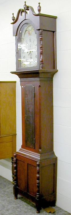 Tall Case Clock; Pennsylvania, Sheraton, Guthart (Johannes Jacob), Mahogany, Painted, Broken ...