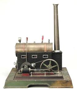 Steam Powered; Marklin, Engine, Horizontal, Platform Flywheel.