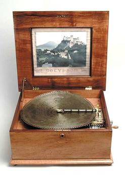 Music Box; Polyphon, Disc (17 inch), Single Comb, 12 Bells, Walnut Case ...