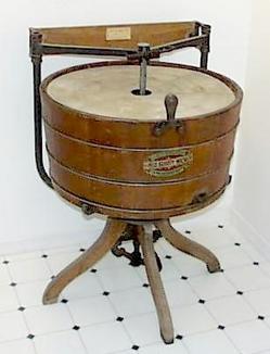 Washing Machine; Gravity Washer, Wooden, Stave Barrel, Red Paint.